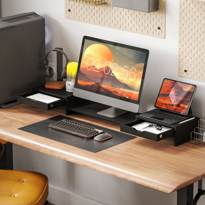 HOMCOM Dual Monitor Stand Riser with Adjustable Length and Angle, Black