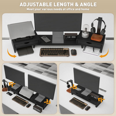 HOMCOM Dual Monitor Stand Riser with Adjustable Length and Angle, Black