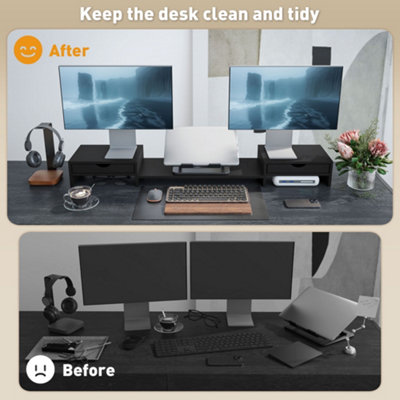 HOMCOM Dual Monitor Stand Riser with Adjustable Length and Angle, Black