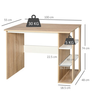 HOMCOM Duo Work Desk 3 Tier Side Shelves Wide Table Sturdy Frame 2 In 1