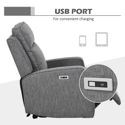 HOMCOM Electric Armchair, Fabric Recliner Chair with USB Port, Charcoal ...