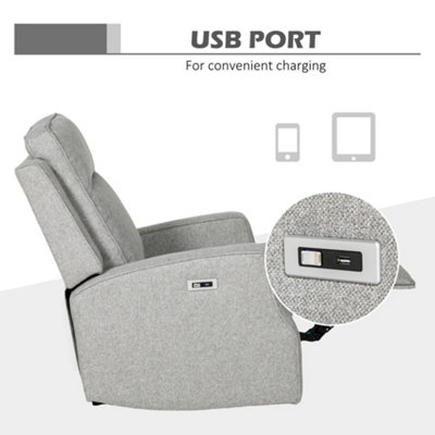 HOMCOM Electric Armchair, Fabric Recliner Chair with USB Port, Grey