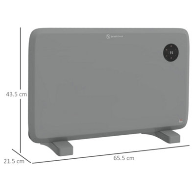 HOMCOM Electric Convector Heater, Quiet Space Heater w/ LED Display, Grey