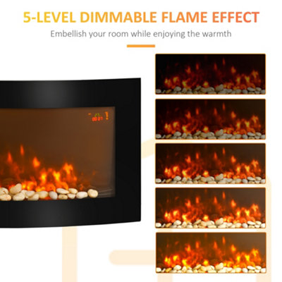 HOMCOM Electric Fireplace Wall Mounted Led Flame Curved Back Side ...