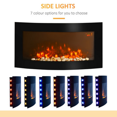 HOMCOM Electric Fireplace Wall Mounted Led Flame Curved Back Side ...