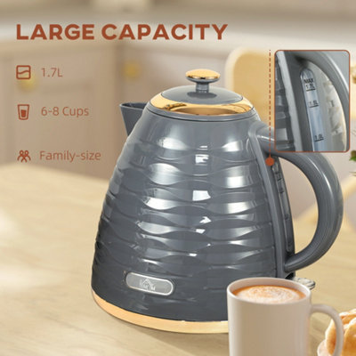 HOMCOM Electric Kettle, Fast Boil, 1.7L, 3kW, Swivel, Grey Ripple