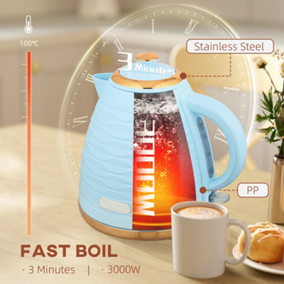 HOMCOM Electric Kettle, Fast Boil, 1.7L, 3kW, Swivel, Light Blue Ripple