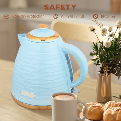 HOMCOM Electric Kettle, Fast Boil, 1.7L, 3kW, Swivel, Light Blue Ripple