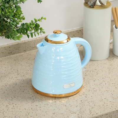 HOMCOM Electric Kettle, Fast Boil, 1.7L, 3kW, Swivel, Light Blue Ripple