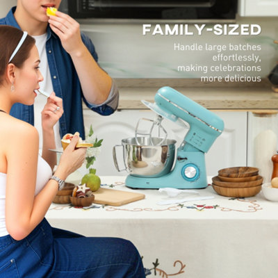 HOMCOM Electric Stand Mixer, 4.5L Food Mixer with Dough Hook, Whisk, Blue