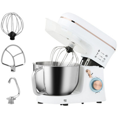 HOMCOM Electric Stand Mixer, 5L Food Mixer with Dough Hook, Whisk, White