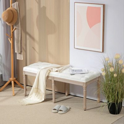 HOMCOM End of Bed Bench, Upholstered Bedroom Bench, Cream White