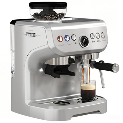 HOMCOM Espresso Machine, Bean Grinder & Steam Wand, 15 Bar Pressure ...