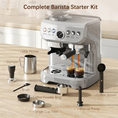 HOMCOM Espresso Machine, Bean Grinder & Steam Wand, 15 Bar Pressure ...