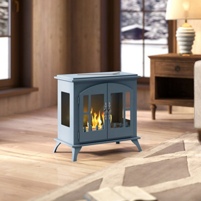 HOMCOM Ethanol Fireplace Stove Freestanding Bioethanol Fire, 0.9L Tank Grey