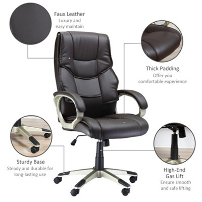 HOMCOM Executive Office Chair Faux Leather Computer Desk Chair w/ Wheel ...