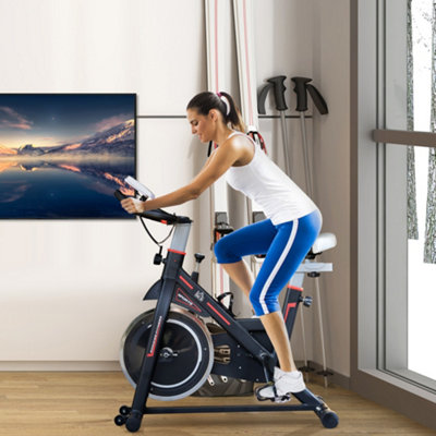 HOMCOM Exercise Bike Indoor Cycling w/ LCD Display, Heart Rate Sensor ...