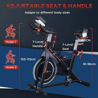 HOMCOM Exercise Bike Indoor Cycling w/ LCD Display, Heart Rate Sensor ...