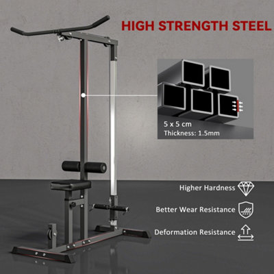 HOMCOM EXERCISE PULLDOWN MACHINE POWER TOWER WITH ADJUSTABLE SEAT CABLES