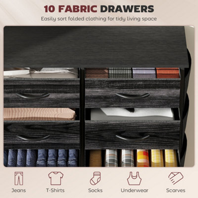 HOMCOM Fabric Chest of Drawers, 10 Drawer Dresser for Bedroom, Black