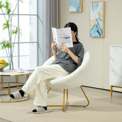 HOMCOM Faux Fur Comfy Chair with Golden Metal Legs Non Slip Footpad White