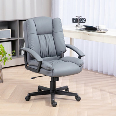 HOMCOM Faux Leather Home Office Chair Mid Back Desk Chair with Arms ...