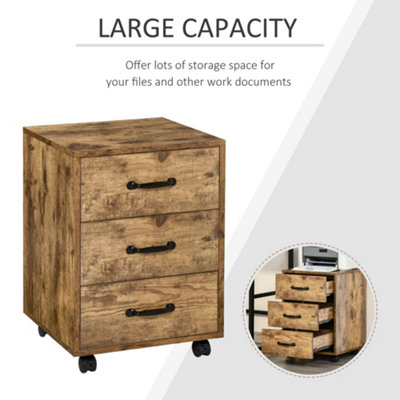 HOMCOM File Cabinet with 3 Drawers Under Desk Mobile Filing Cabinet Brown