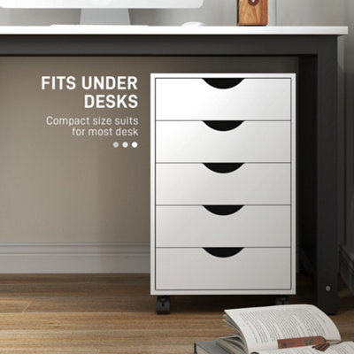 HOMCOM Filing Cabinet with 5 Drawers, Under Desk Drawer, White