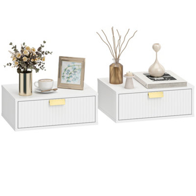 HOMCOM Floating Nightstands Set of 2 Bedside Tables w/ Wave Drawer White