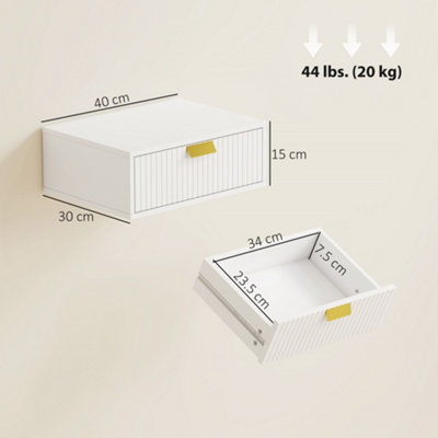 HOMCOM Floating Nightstands Set of 2 Bedside Tables w/ Wave Drawer White