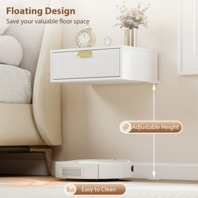 HOMCOM Floating Nightstands Set of 2 Bedside Tables w/ Wave Drawer White
