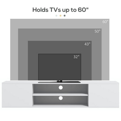 HOMCOM Floating TV Unit for 60" TVs W/ Shelves and Cabinets, White