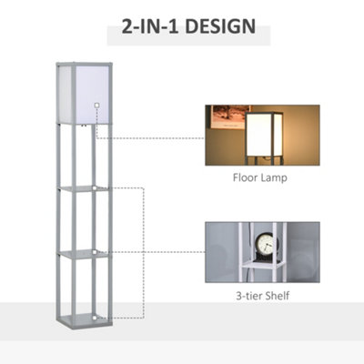 HOMCOM Floor Lamp Reading Lamp with 3-Tier Storage Shelf for Home ...