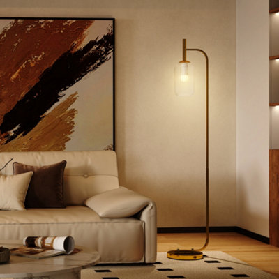 HOMCOM Floor Lamp with Glass Foot Switch and Lampshade for Living Room