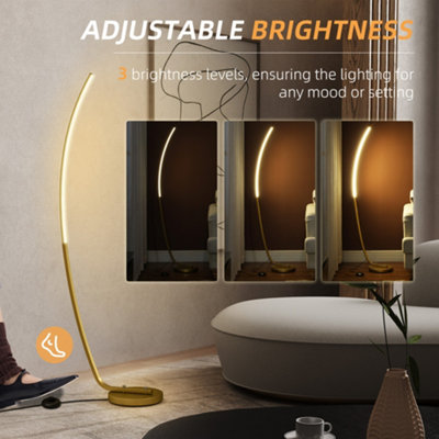 HOMCOM Floor Lamp with LED Strip, Standing Lamp for Living Room, Gold Tone