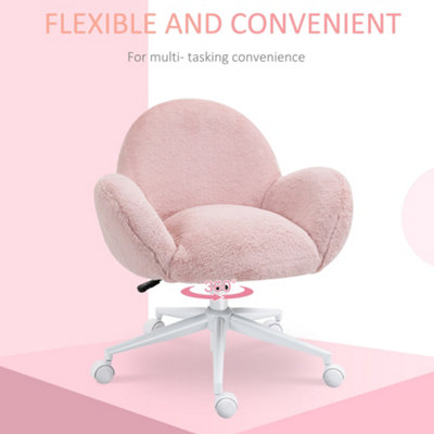 HOMCOM Fluffy Leisure Chair Office Chair with Backrest Armrest Wheels Pink