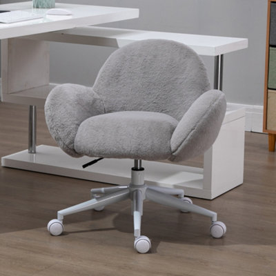 HOMCOM Fluffy Leisure Office Chair with Backrest Armrest Wheels Grey