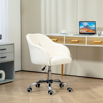 HOMCOM Fluffy Vanity Chair for Desk with Height Adjustable Wheels Cream