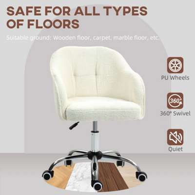 HOMCOM Fluffy Vanity Chair for Desk, with Height Adjustable, Wheels, Cream