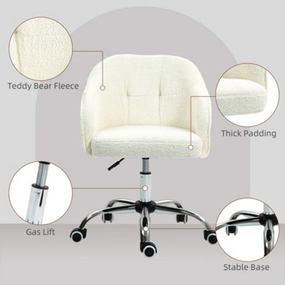 HOMCOM Fluffy Vanity Chair for Desk, with Height Adjustable, Wheels, Cream