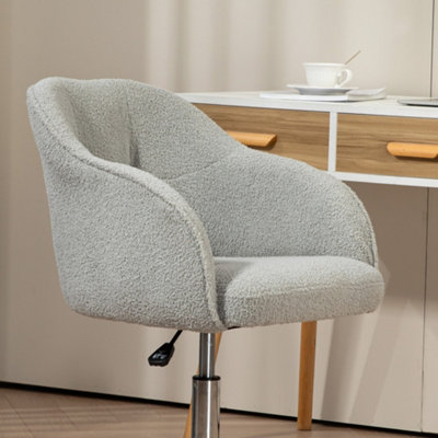 HOMCOM FLUFFY VANITY CHAIR FOR DESK, WITH HEIGHT ADJUSTABLE, WHEELS, GREY