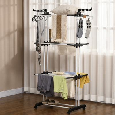 HOMCOM Foldable Clothes Drying Rack Steel Garment Dryer with Casters ...