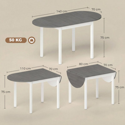 HOMCOM Foldable Dining Table, Solid Wood Drop Leaf Table, Grey