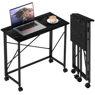 HOMCOM Folding Desk on Wheels, Writing Table for Home Office, Black