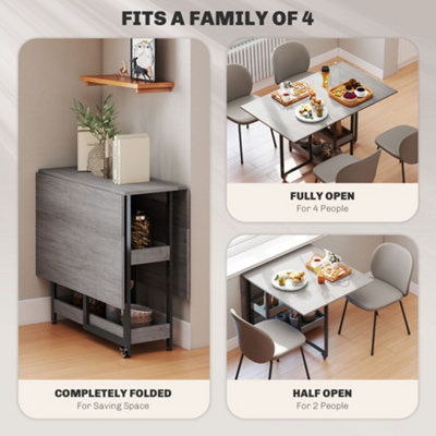 HOMCOM Folding Dining Table, Drop Leaf Table with Open Compartments, Grey