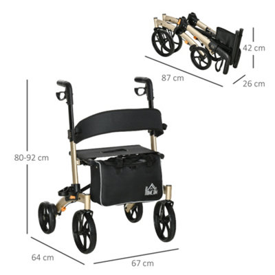 HOMCOM Folding Rollator, 4 Wheeled Aluminum Mobility Walker with Seat ...