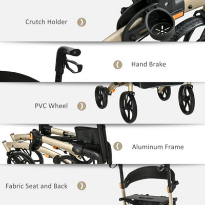 HOMCOM Folding Rollator, 4 Wheeled Aluminum Mobility Walker with Seat ...