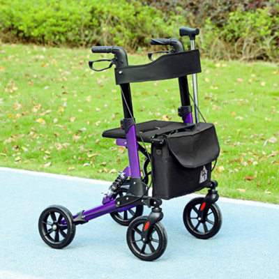 HOMCOM Folding Rollator Walker with Seat, Backrest, Bag, 4 Wheels, Purple