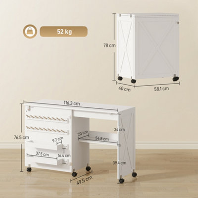 HOMCOM Folding Sewing Table, Craft Table with Storage compartments, White