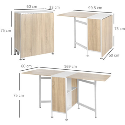 HOMCOM Folding Table Computer Desk with Storage Shelves Oak, White Home ...